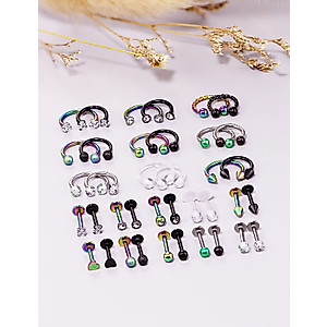 Vsnnsns 16G Lip Rings Stainless Steel Horseshoe Labret Monroe Lip Rings Nail Cartilage Tragus Helix Earrings Studs Septum Ring Medusa Piercing Jewelry Retainer for Women Men Black Rainbow 8mm