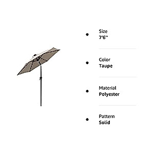 FLAME&SHADE 7.5 ft Solar Powered Outdoor Market Patio Table Umbrella with LED Lights and Tilt, Taupe