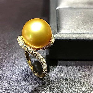 USIGONG Natural Nanyang women gold pearl ring 12-13MM AAAA fresh water 925 Sterling Silver Cultured pearl ring engagement ring, birthday gift ring, diamond ring