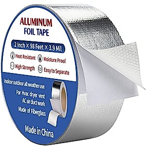 NEZUIBAN Aluminum Foil Tape,2Inch by98Feet(32.6yards) 3.9Mil Insulation Heat Resistant Tape Perfect for HVAC, Dryer Vents,Sealing & Patching Hot & Cold Air Ducts