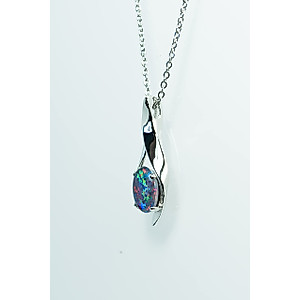 Australian Black Opal Triplet - Fire Opal - Genuine Australian Triplet Opal Necklace Pendant in 925 Sterling Silver Gold Plated Women's Jewelry