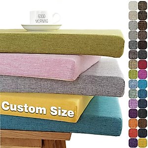 RCDPK Custom Bench Cushion Personalized Chair Pad, Garden Patio Furniture Bench Cushions, 50D High Resilience Sponge, Removable Linen Cushion Cover, for Indoor Outdoor Furniture (Custom Size, Brown)