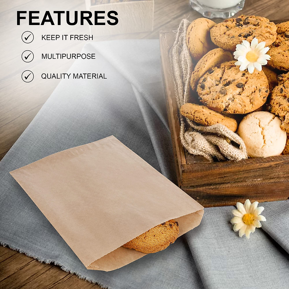 MT Products Brown Cookie Bags 6.5" x 8" - Disposable Grease Resistant Bakery Paper Bags - Pack of 100