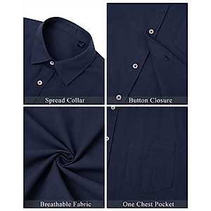 J.VER Men's Short Sleeve Linen Cotton Shirts Casual Button Down Shirt Summer Beach Tops with Pocket Navy Blue Medium