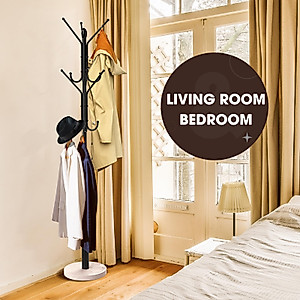 Ulimart Coat Racks Free Standing,Metal Sturdy Coat Rack with 12 Storages,Coat Tree with Natural Marble Base,For Hanging Coat Bags Hats Umbrella,For Entryway Bedroom Office