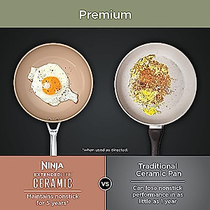 Ninja CW99009 Extended Life Premium Ceramic Cookware Set, Nonstick Fry Pans, PFAS Free, Healthy Cooking, Oven Safe to 550°F, Dishwasher Safe, All Stovetops & Induction Compatible, Dark Grey, 6 Piece
