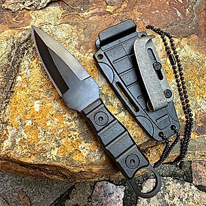 WILD TACTICAL Fixed Blade Knife, Full Tang w/Kydex Sheath, Belt Clip and Necklace easy Carry, Good for Camping Hiking Knife, Fishing Hunting edc MIN Knife Black