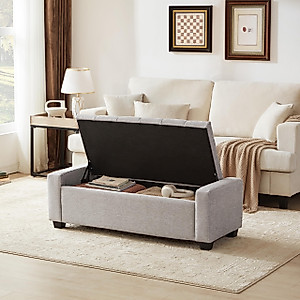 Huatean Home Ottoman with Storage, Storage Ottoman Bench with Safety Hinge, Upholstered Storage Bench with Seating for Bedroom, Living Room, Holds up to 330 lb(Light Gray)