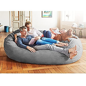 Lumaland Luxurious Giant 7ft Bean Bag Chair with Microsuede Cover - Ultra Soft, Foam Filling, Washable Jumbo Sofa for Kids, Teenagers, Adults Sack Dorm, Family Room Dark Grey