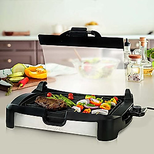 Ovente 2-in-1 Electric Grill and Griddle with Removable Tempered Glass Cover, 1700W Fast Heating Ceramic Non-Stick Plate Perfect for Indoor BBQ Cooking Breakfast, Pancake, Bacon and Egg, Black GR2001B