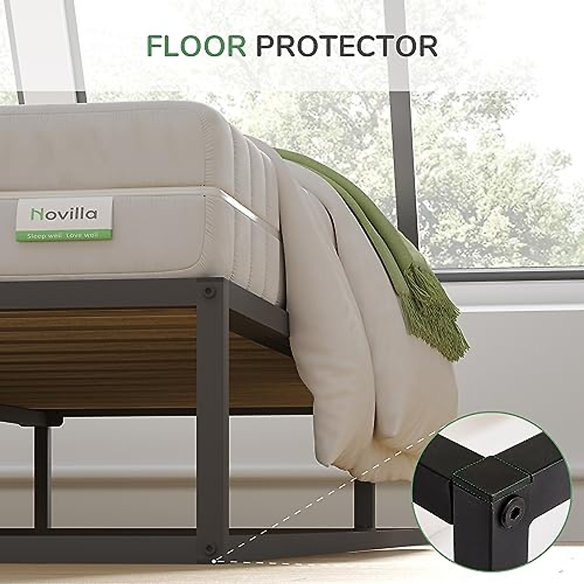 Novilla Metal Platform Bed Frame, Wood Slat Support, No Box Spring Needed, Easy Assembly, Black, King