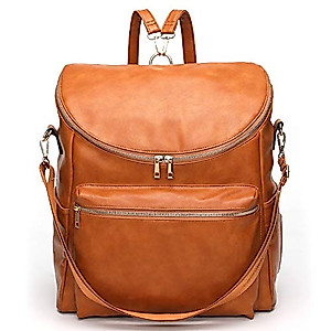 I IHAYNER Diaper Bag Backpack Leather Backpack for Women Travel Backpack Baby Bag Large with Troller Straps Capacity for Wet Clothes, Breast Pump, Milk Bottle Brown