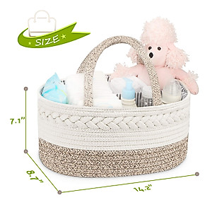 Maliton Diaper Caddy Organizer for Baby - 100% Cotton Rope Baby Basket Changing Table Diaper Storage Caddy Brown&Grey