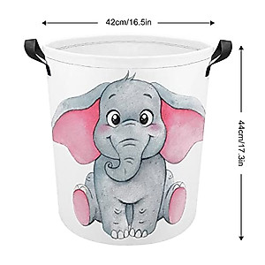 Watercolor Animals Waterproof Laundry Baskets Elephant Panda Hippo Collapsible Laundry Hamper with Handles Large Round Toy Bin for Dirty Clothes,Kids Toys,Bedroom,Bathroom