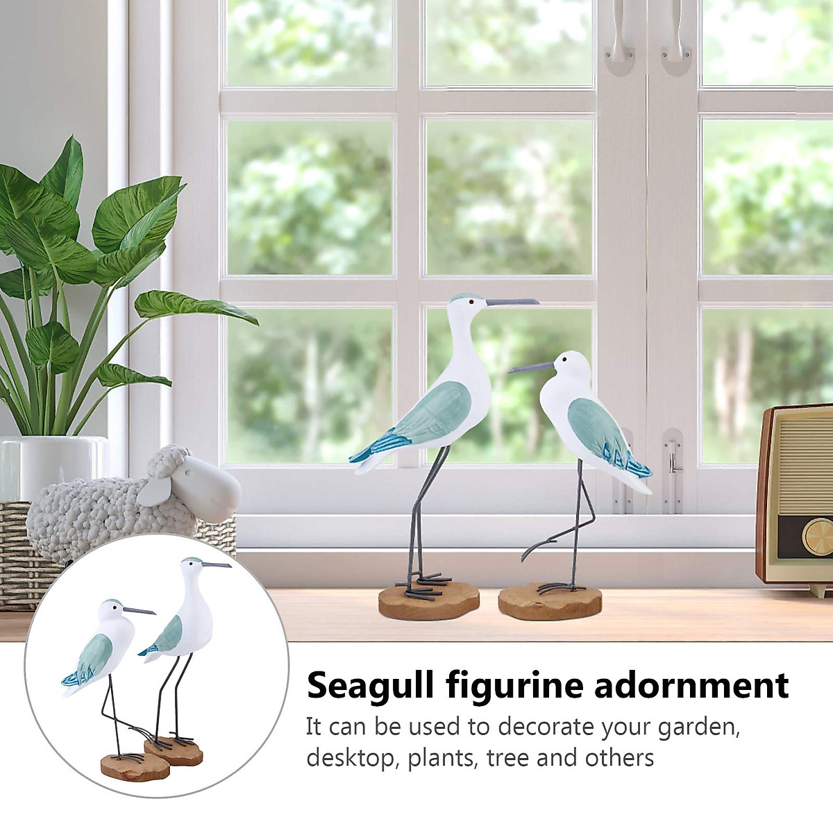 HEALLILY 2pcs Coastal Decor Wooden Seagull Figurine Bird Statue Nautical Coastal Ocean Home Decoration Green