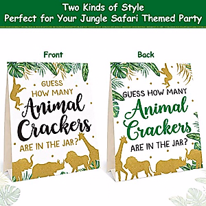 Gold Safari Baby Shower Decorations Supplies Guess How Many Animal Crackers Game with Standing Sign 30 Cards
