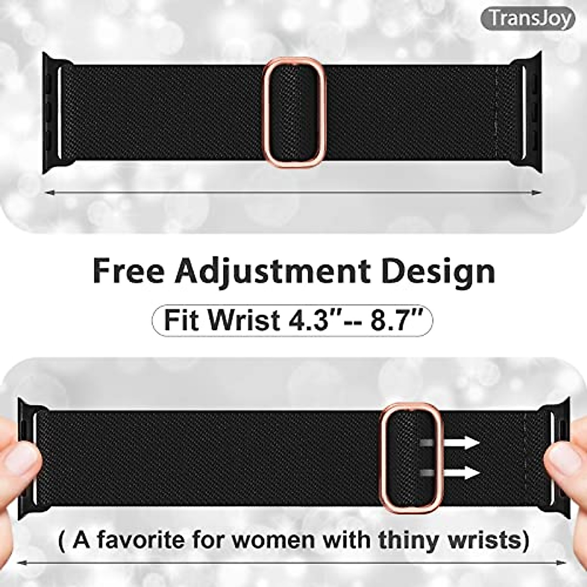 TransJoy 6 Pack Nylon Stretchy Compatible for Apple Watch Band 38mm 40mm 41mm 42mm 44mm 45mm Women Men, Cloth Elastic Wristbands Solo Loop Band for iWatch Series 8 SE 7 6 3 4 5(Black,41MM)