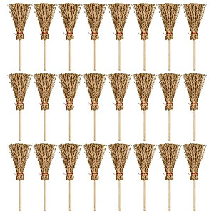 COHEALI Mini Broomsticks Cinnamon Broomstick 24pcs Practical Small Broom Natural Palm Mini Broom Decorations with Red Rope Household Broom Decoration Miniatures for Crafts Mini Witches Broomsticks