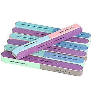12 Pieces 7 Way Nail File and Buffer Block Professional Nail Buffering Files 7 Steps Washable Emery Boards for Acrylic Nails