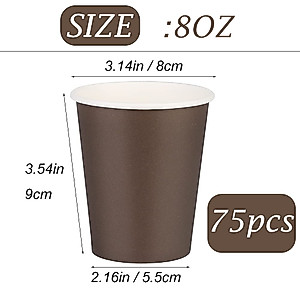 BALDCC 75 Packs of Brown Paper Hot Cups, 8 oz Disposable Paper Cups, Hot Coffee Cups, Beverage Cups, Suitable for Offices, Home Kitchens, Coffee Shops（Brown）