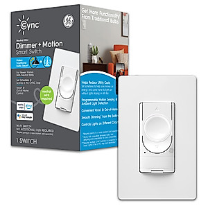 GE CYNC Smart Dimmer Light Switch + Motion Sensor, Neutral Wire Required, Bluetooth and 2.4 GHz Wi-Fi Switch, Works with Alexa and Google Home (1 Pack) Packaging May Vary