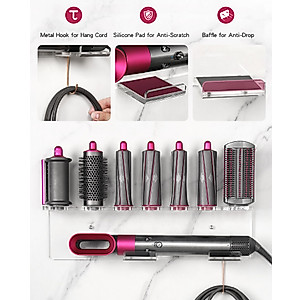 Affogato Acrylic Wall Mount Holder Compatible with Dyson Airwrap Styler and Accessories Organizer Rack for Wand Brushes Barrels, Clear
