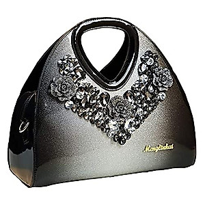 Shirt Luv Fashion Crystal Women Top Handle Satchel Handbags Leather Evening Bag Party Diamonds Shoulder Messenger Bags (Silver)