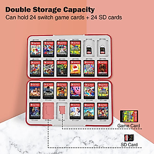 KENOBEE 24 Game Card Case Compatible with Nintendo Switch/Switch Lite/Switch OLED 2021, 24 Slot Storage Holder for SD Card&Switch Game Card, Slim Portable Storage Cartridge Box for Travel Carrying