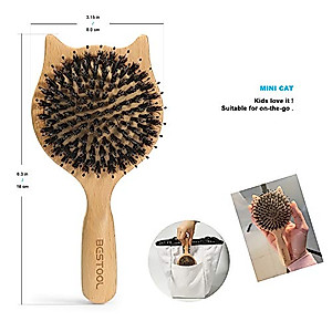 Hair Brush, BESTOOL Small Travel Hair Brushes for Women, Men or Kids, Wooden Toddler Boar Bristle Hair Brush for Detangling, Defrizz, Distribute Oil (Natural)