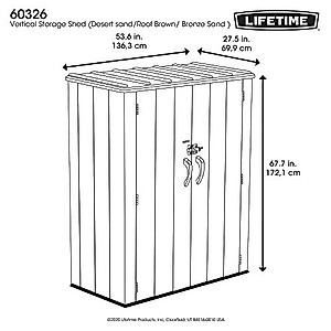 Lifetime 60326 Vertical Storage Shed, Pack of 1, Desert Sand