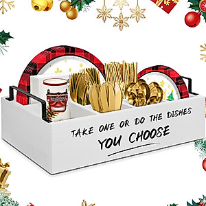 Ameuphercy Wood Utensil Holder for Kitchen Counter - Organizer for Plates, Cups, Forks, Spoons, Napkins - Dispenser and Dish Holder for Weddings, BBQs