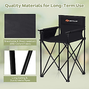 Goplus Folding Camping Chair, Outdoor Portable Beach Chair Heightened Design w/Detachable Armrests, Storage Pouches & Carrying Bag for Fishing, Picnic, Lawn (Black, 250LBS Weight Capacity)