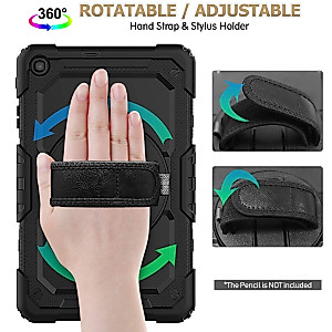 Samsung Galaxy Tab A 10.1 Case 2019 | Herize SM-T510/T515 Shockproof Rugged Protective Case Cover with Built-in Screen Protector, 360 Stand,Hand Strap& Shoulder Strap for Galaxy Tab A 10.1 Inch-Black