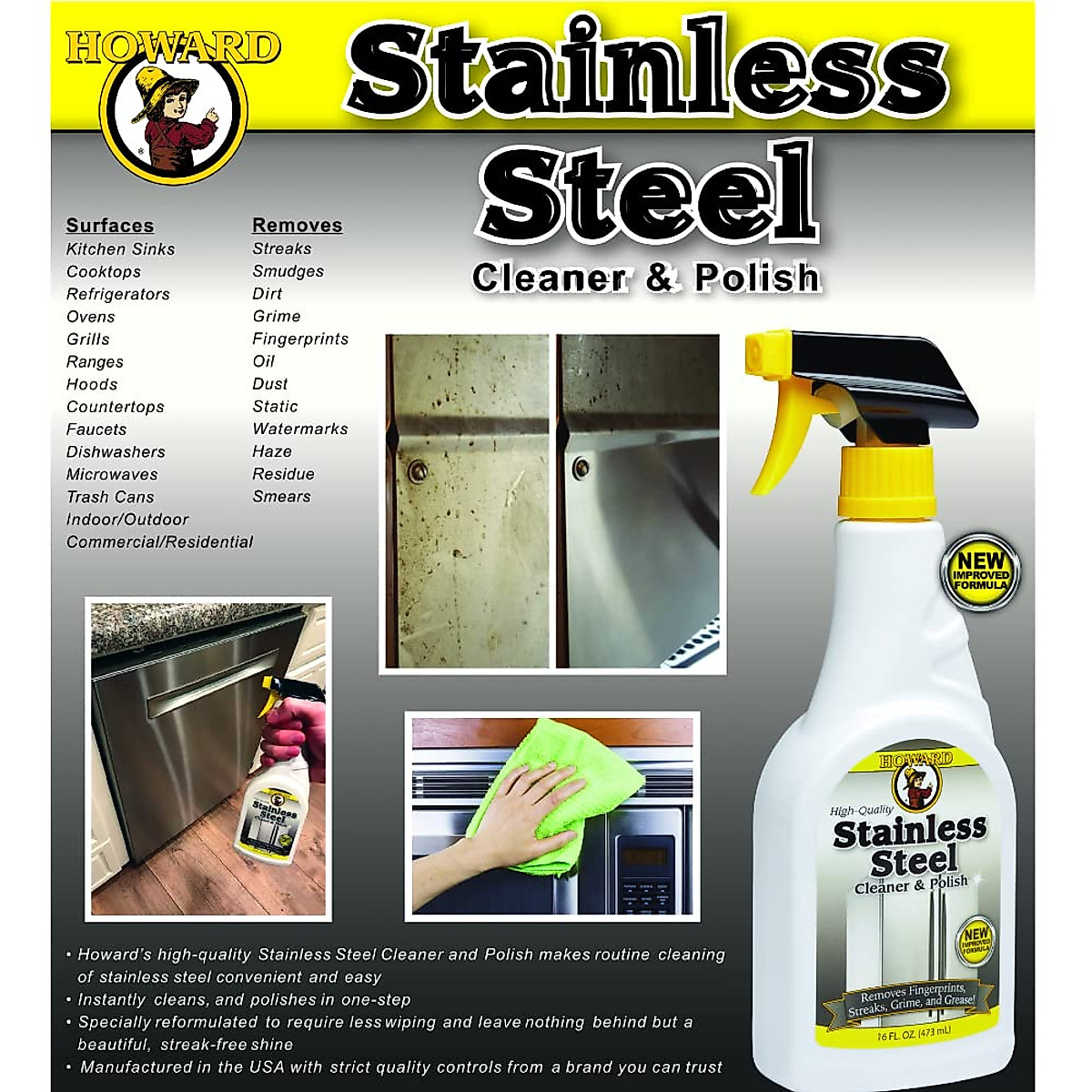 Howard Stainless Steel Cleaner & Polish and Howard Wax-It-All Food-Grade Wax