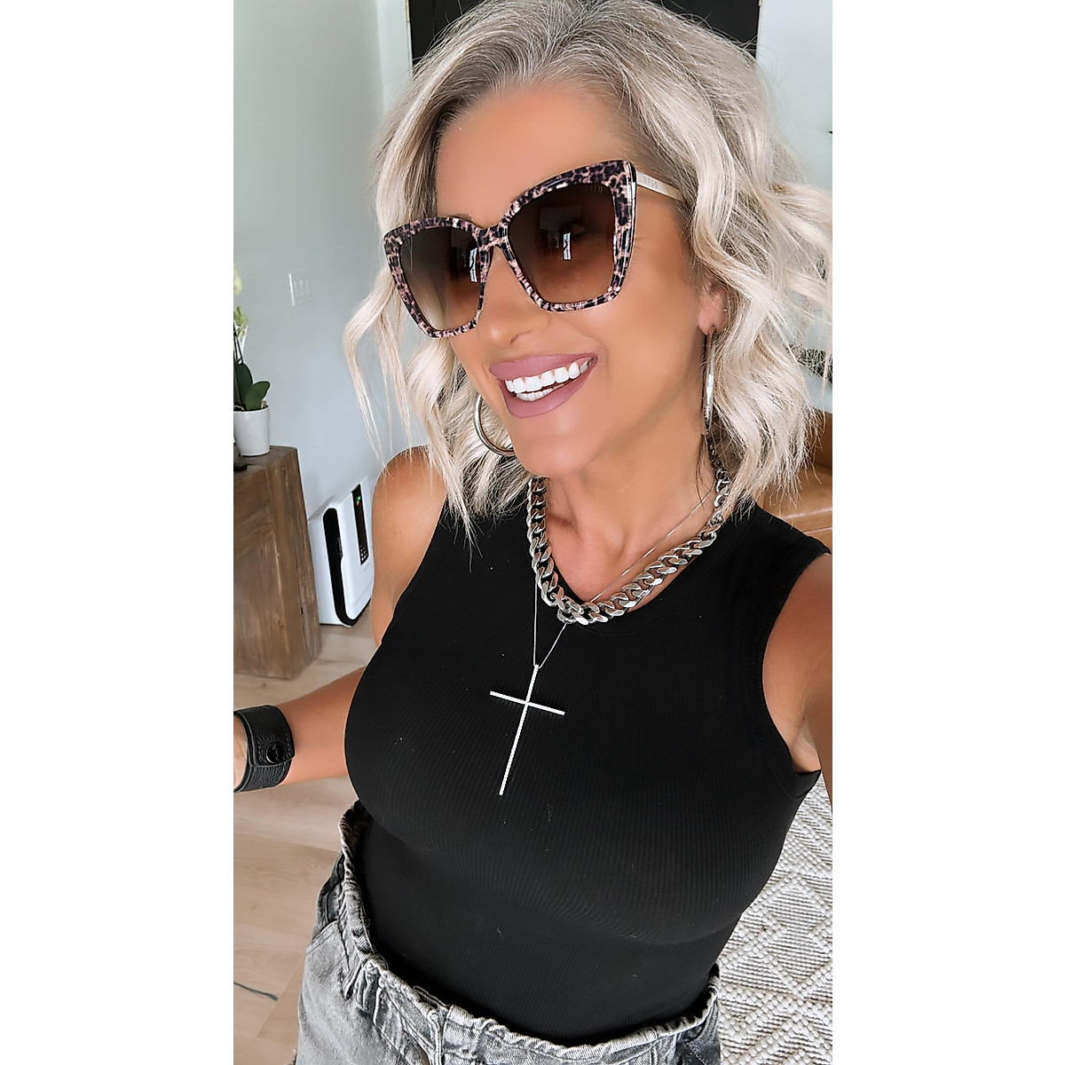 DIFF Becky II Designer Oversized Cat Eye Sunglasses for Women UV400 Protection, Leopard Tortoise + Brown