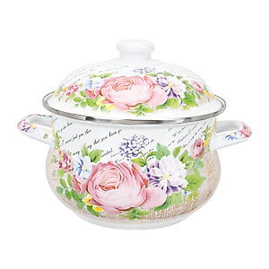 Yardwe Enamel on Steel Stock Pot with Lid Soup Pot Stew Pot Nonstick Pot Bread Pan Cooking Pot for Bread Baking 18cm Chamber Pot