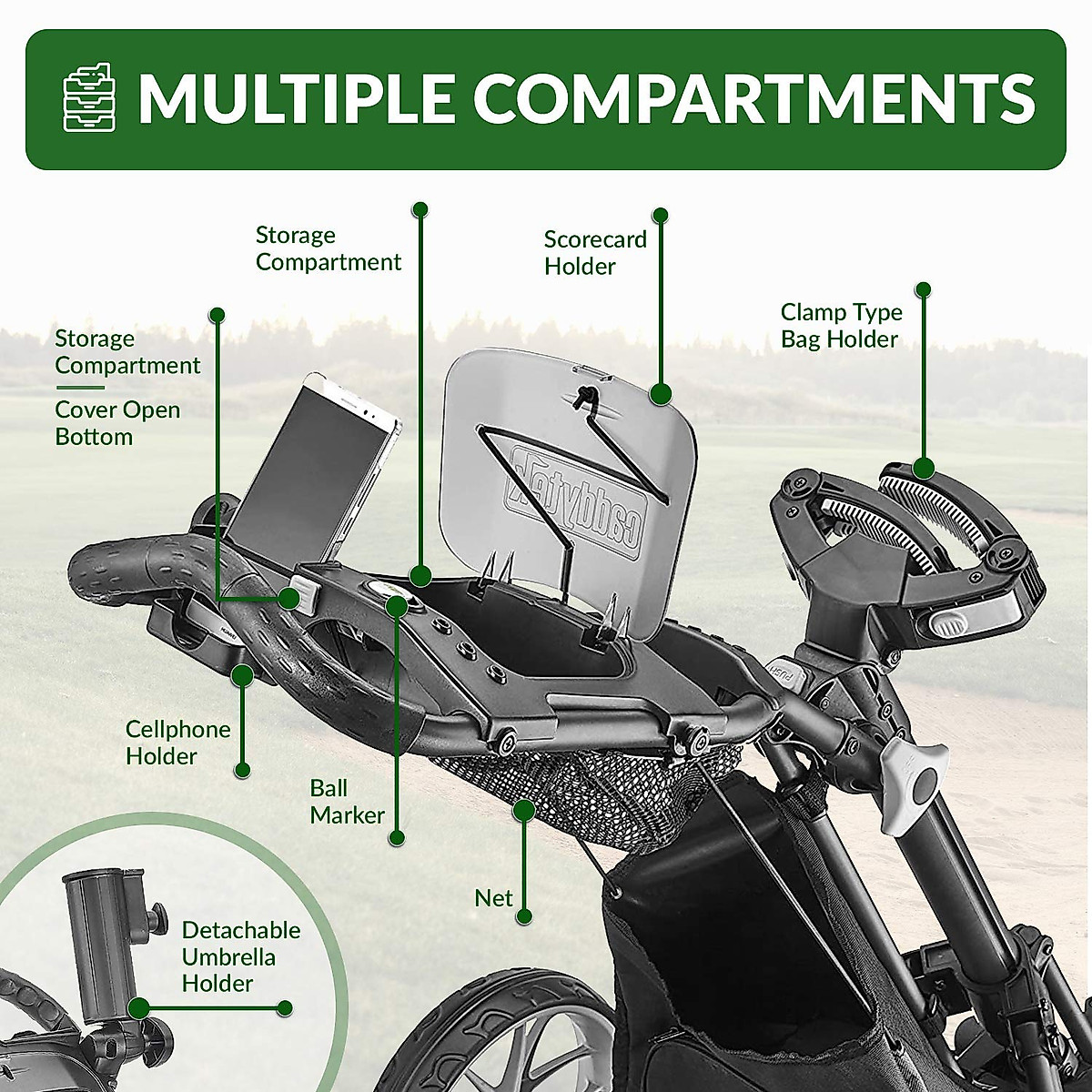 caddytek Caddycruiser One Version 8 - One-Click Folding 4 Wheel Golf Push Cart, Silver
