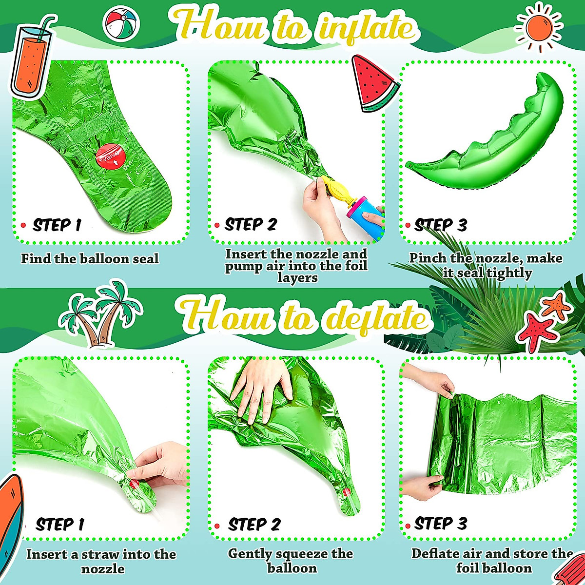 Wettarn 20 Pcs Palm Tree Leaves Balloons, Helium Foil Coconut Tree Leaves Balloons Green Palm Tree Decorations for Kids' Birthday Hawaii Luau Tropical Party Baby Shower, 35.43 x 14.57 Inches