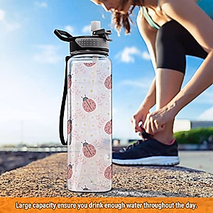 xigua Ladybug Water Bottle with Straw Lid,32 oz Leakproof Sport Water Bottle with Wide Handle for Gym,Cycling,School,Travel