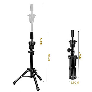Mini Mannequin Head Stand Holder, Max Length 24 inch, Foldable Metal Adjustable Wig Tripod Stand, Hairdressing Manikin for Salon Hair Cosmetology Teaching Training Hair Extensions
