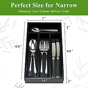 Ayiaren Black Wooden Utensil Tray Best Cutlery Kitchen Drawer Divider Organizer Flatware Tray Wood Cutlery Silverware Drawer Inserts Bamboo Spoon Utensils Storage Organizer