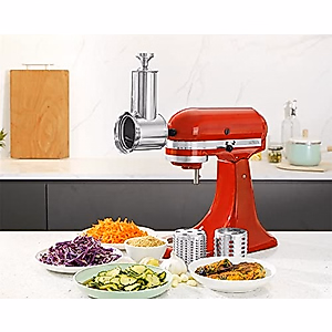 FavorKit Stainless Steel Slicer Shredder Attachment for KitchenAid Mixers, Bigger Vegetable Salad Maker Accessories with 3 Cylinder Blades,Dishwasher Safe!