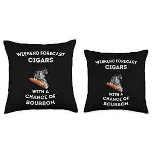 Funny Cigar Accessories Weekend Forecast Chance of Bourbon Funny Cigar Throw Pillow, 18x18, Multicolor