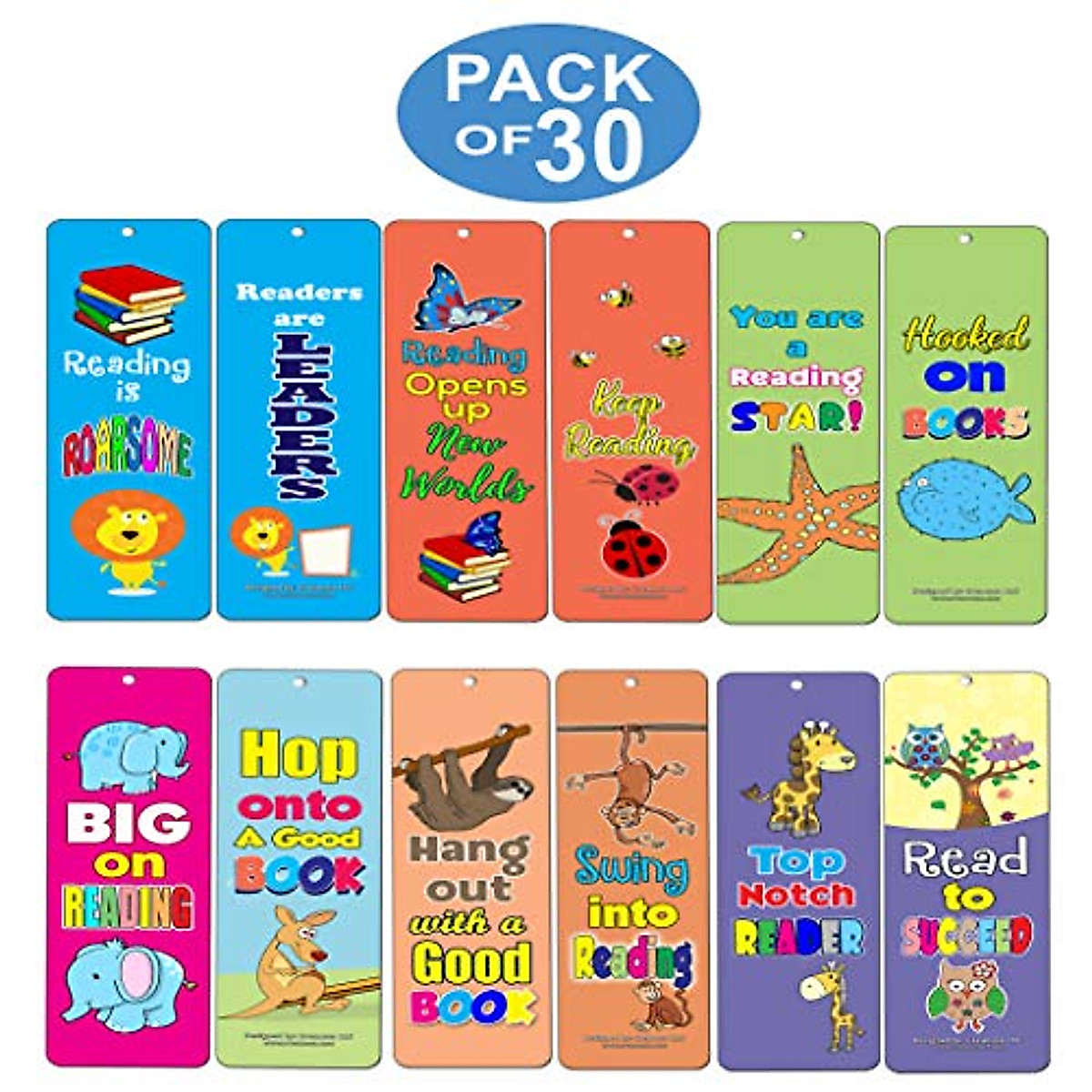 Creanoso Young Readers Animal Roarsome Reading Bookmarks for Kids (30-Pack) – Reading Encouraging Words Bookmarkers Bulk Set – Premium Quality Book Clippers Boys, Girls