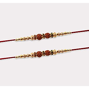 Rakhi for Brother Rakhi Set of 2 Rudraksha Rakhee Thread Bracelet for Bhai Bhaiya- Indian Rakhi Raksha Bandhan Festival