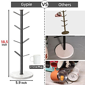 Gypie Marble Mug Holder Tree, 8 Hooks Coffee Cups Stand, New Upgraded Stable Mug Stand for Kitchen Counter Cabinet Cafe Black