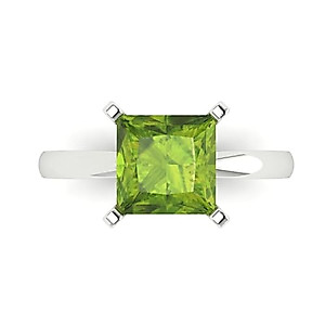 Clara Pucci 3.0 ct Princess Cut Solitaire Natural Peridot Engagement Wedding Bridal Promise Anniversary Ring 18K White Gold Size 3.5