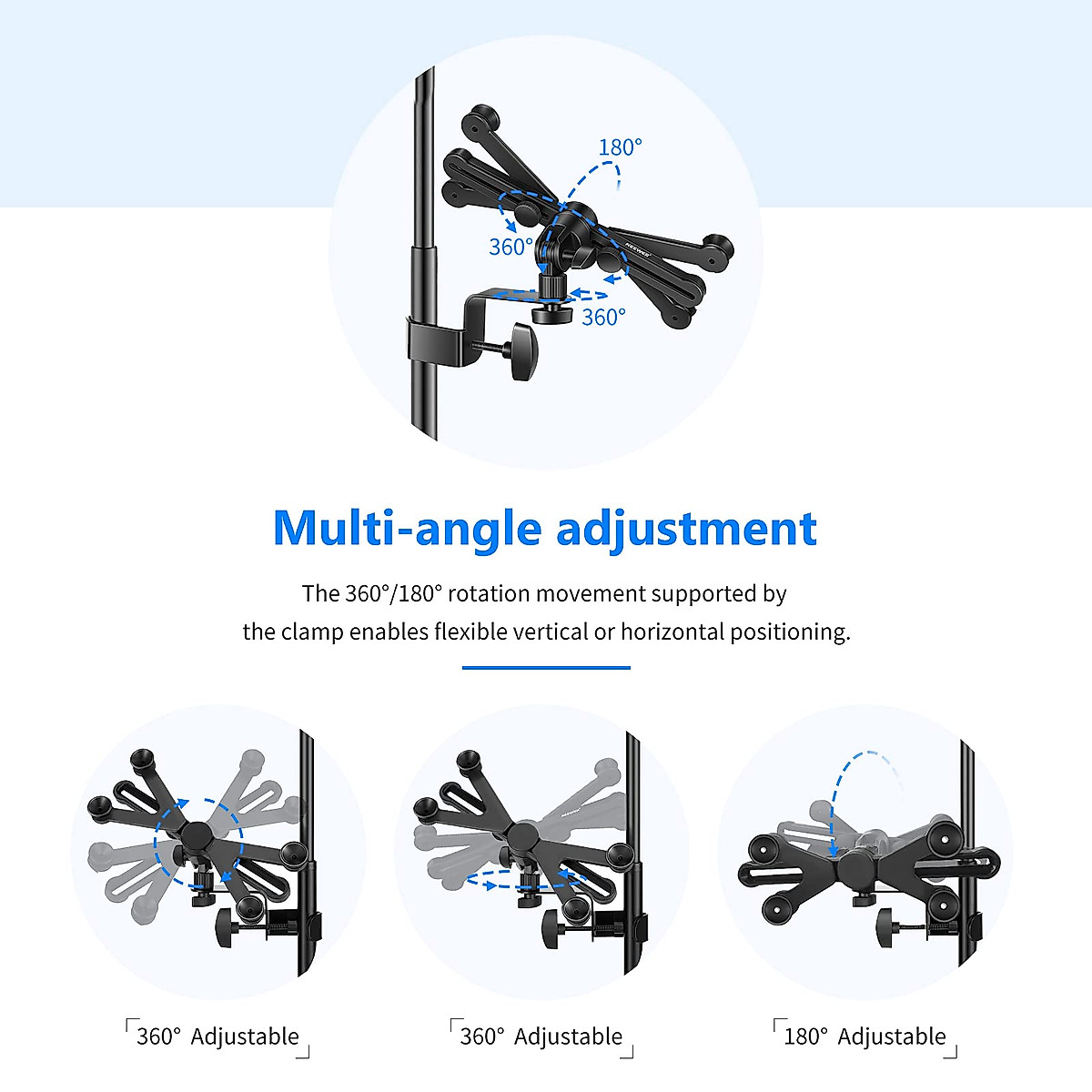 Neewer 7-14 inches Adjustable Tablet Holder Mount with 360 Degree Swivel Clamp for Connecting with Microphone Stand, Compatible with iPad, iPad Pro, iPad Air, Google Nexus Samsung Galaxy