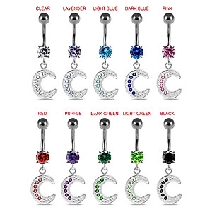Light Green Gemstone Fancy C Alphabet Dangling 925 Sterling Silver with Stainless Steel Belly Button Navel Rings