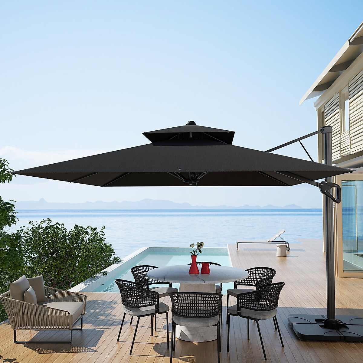 Nalupatio Patio umbrella 10FT Outdoor Square Umbrella Large Cantilever Umbrella 360°Rotation Hanging Double Top Offset for Garden Deck Pool Patio (Grey)